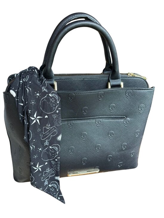 Betsey Johnson | Bags | Betsey Johnson Skull Embossed Tote Bag Black ...